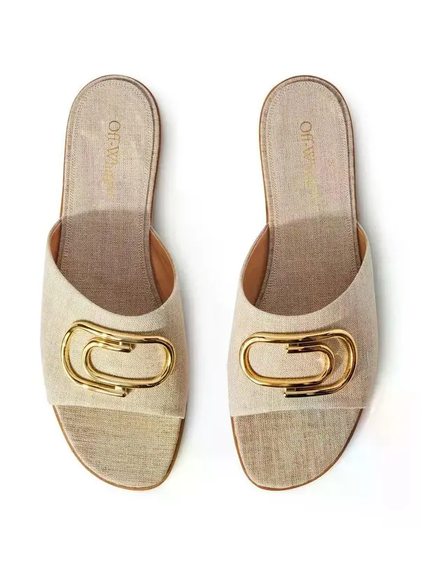 Off-White Logo Plaque Linen Slides - Neutrals