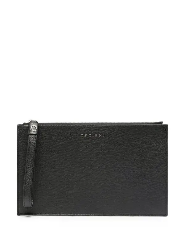 Orciani Logo-lettering Leather Clutch - Black