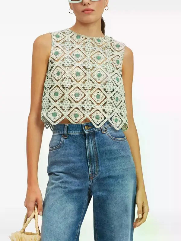 La DoubleJ Aria Macramé Cropped Blouse