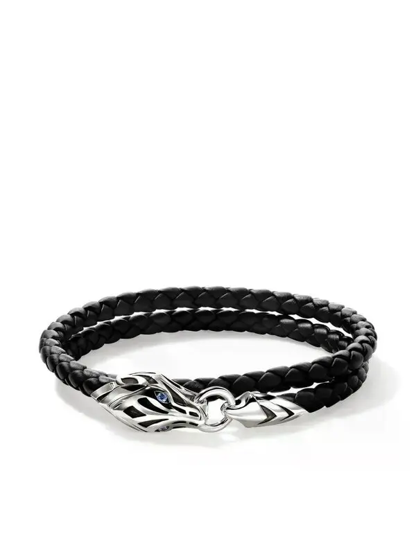 John Hardy Sterling And Leather Naga Wrap Sapphire Bracelet - Silver