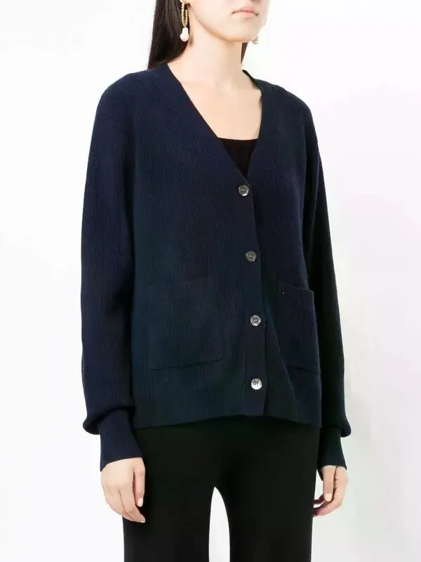 Cashmere In Love Mari Ribbed Knit V-neck Cardigan - Blue