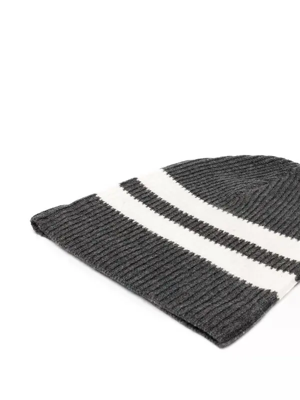 Cashmere In Love Striped Ribbed-knit Beanie - Grey