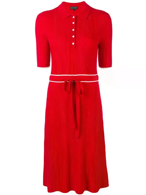 Cashmere In Love Ribbed Knit Polo Dress - Red