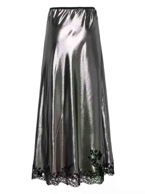 Carine Gilson Lace Trim Maxi Skirt - Silver