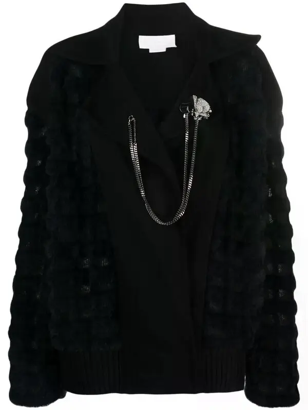 GENNY Brooch-detail Wool Jacket With Faux-fur Detailing