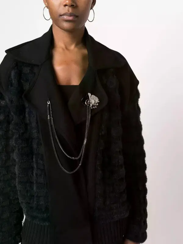 GENNY Brooch-detail Wool Jacket With Faux-fur Detailing