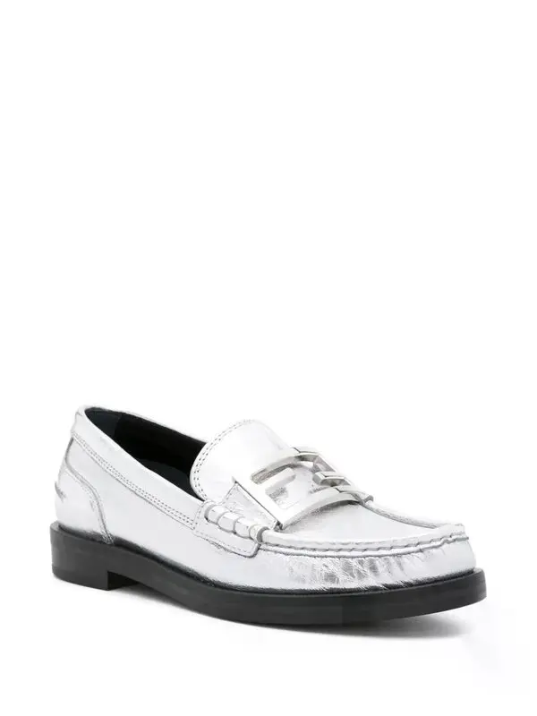 Fendi Metallic Leather Loafers