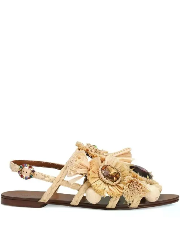 Dolce & Gabbana Embellished Raffia Flat Sandals
