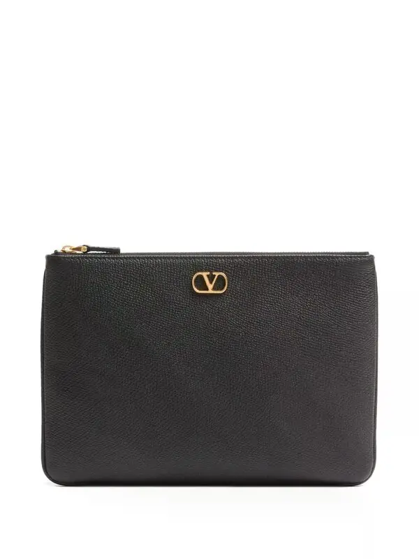 Valentino Garavani Vlogo Signature Grainy Calfskin Clutch Bag - Black