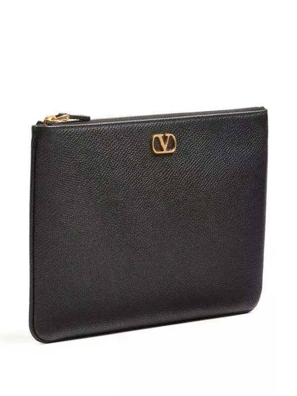 Valentino Garavani Vlogo Signature Grainy Calfskin Clutch Bag - Black