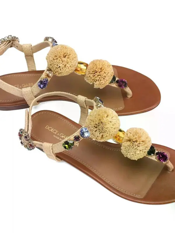 Dolce & Gabbana Embellished Pom-pom Flat Sandals