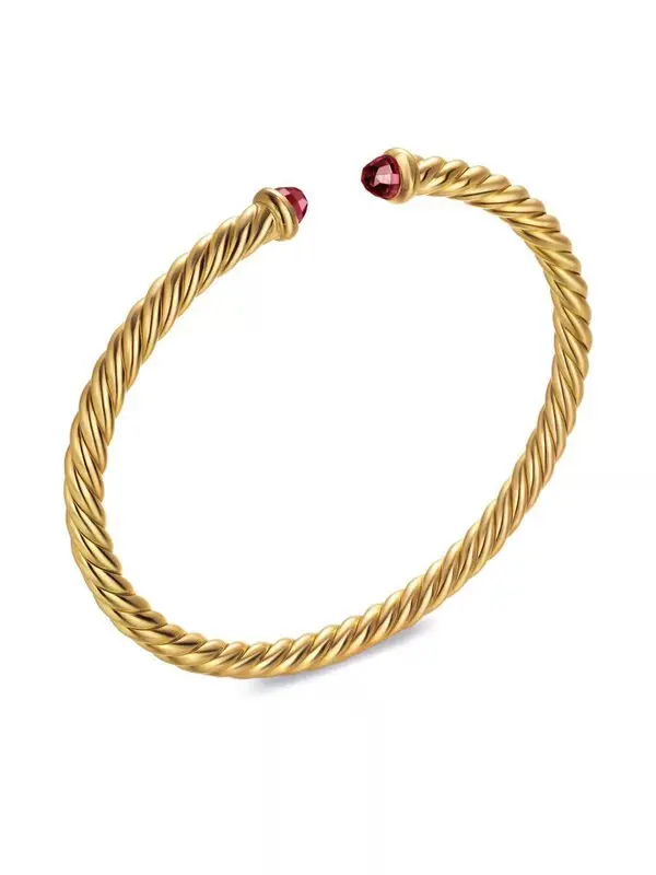 David Yurman 18kt Yellow Twisted Cable Spira Garnet Cuff