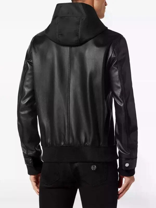 Philipp Plein Leather And Satin Hooded Bomber Jacket