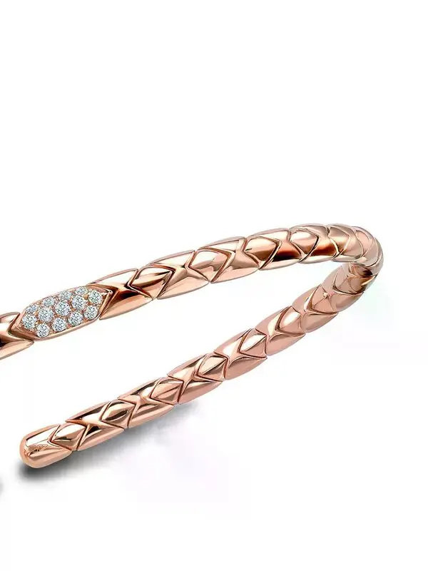 PRAGNELL 18kt Rose Gold Diamond Groove Textured Bangle Bracelet