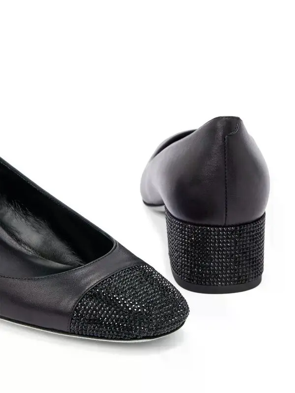 Rene Caovilla Embellished Leather Block Heel Pumps