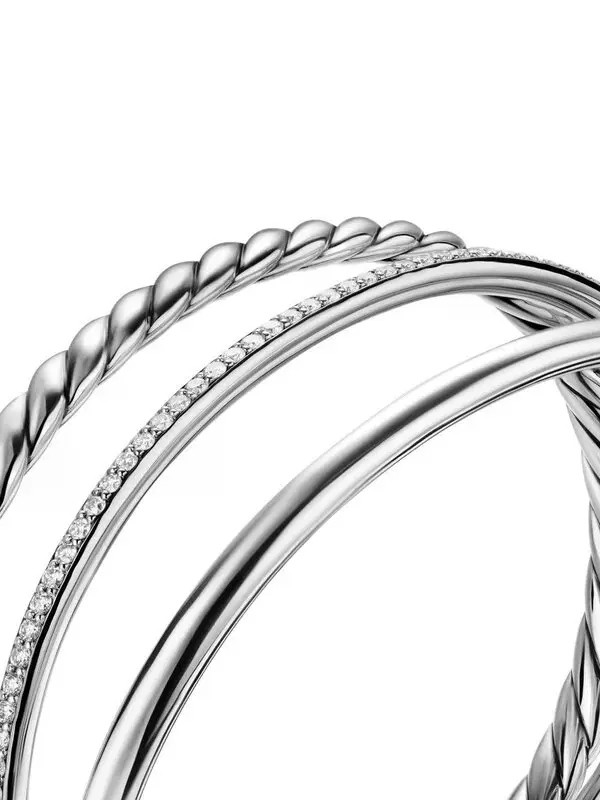 David Yurman Sterling Mercer Three Row Diamond Bangle - Silver