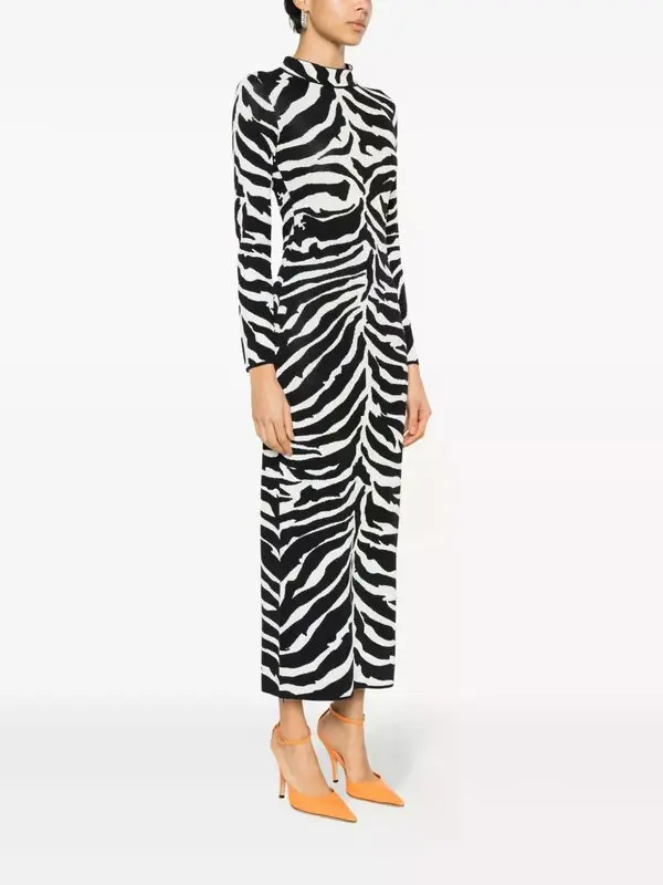 ANA RADU Zebra-patterned Long-sleeve Knit Dress
