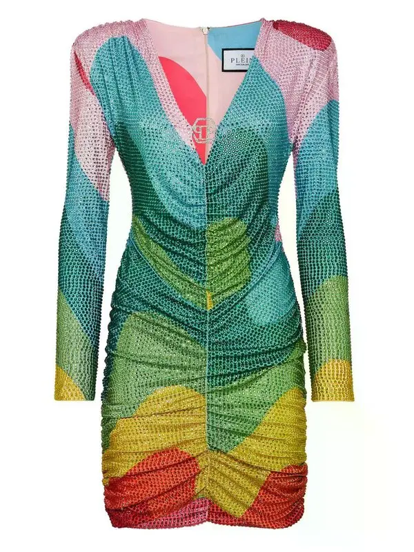 Philipp Plein Crystal-embellished Rainbow-print Minidress - Blue