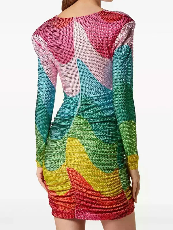 Philipp Plein Crystal-embellished Rainbow-print Minidress - Blue