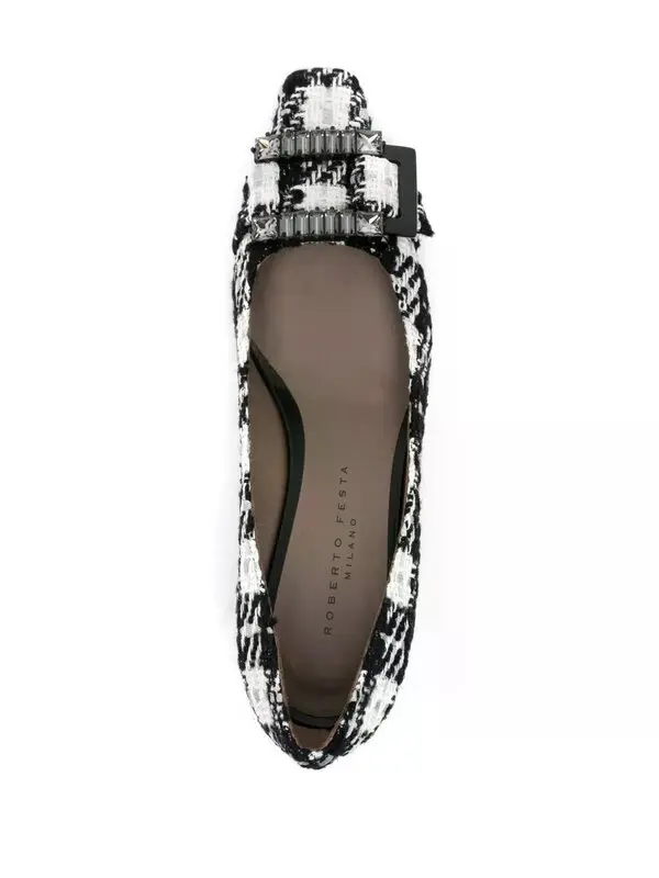 Roberto Festa And White Tweed Check Pumps With Crystal Embellishment