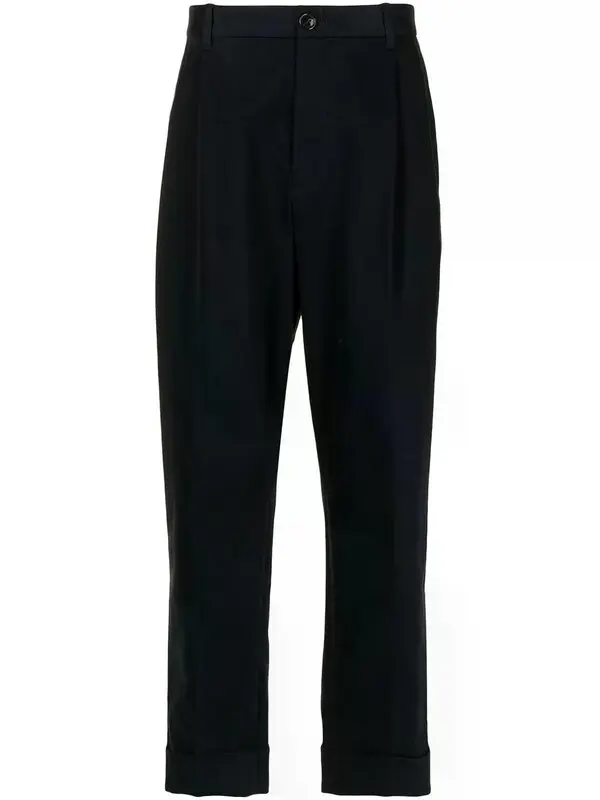 PORTS V Navy Cotton Turn-up Hem Straight Leg Trousers