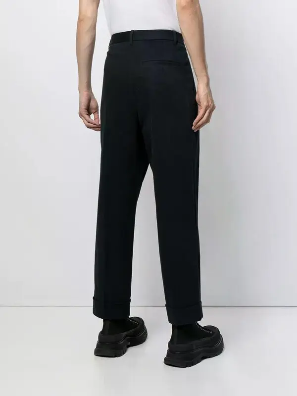 PORTS V Navy Cotton Turn-up Hem Straight Leg Trousers
