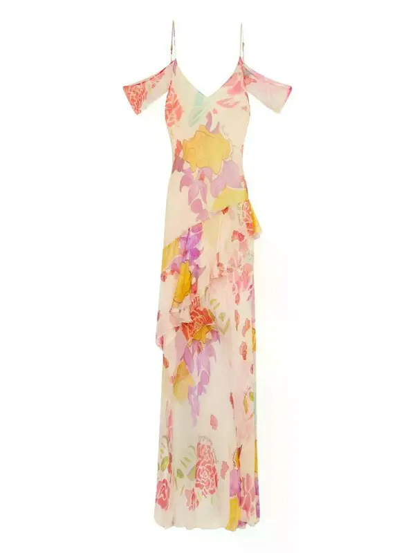 DONDE ESTEBAN Flores Chiffon Maxi Dress - Neutrals