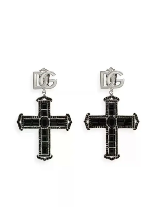Dolce & Gabbana Rhinestone-embellished Cross Earrings - Silver