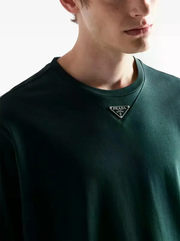 Prada Triangle Logo Cotton T-shirt - Green