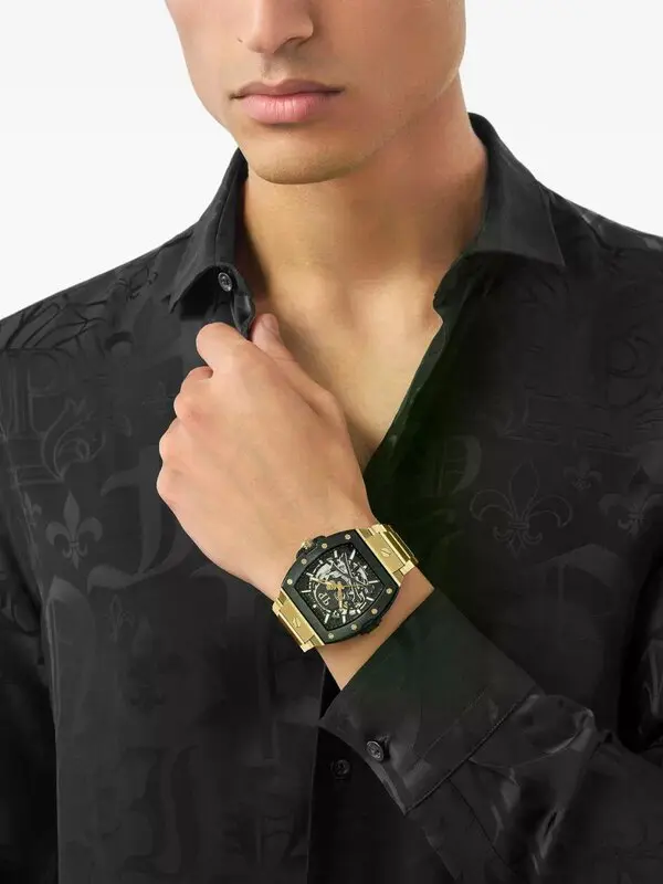 Philipp Plein The Skeleton 44mm Watch With Gold-tone Bracelet - Black