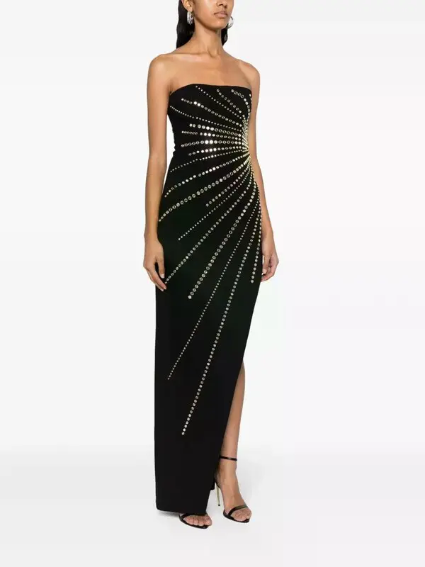 NISSA Asymmetric Maxi Dress With Mirrored Stud Detailing