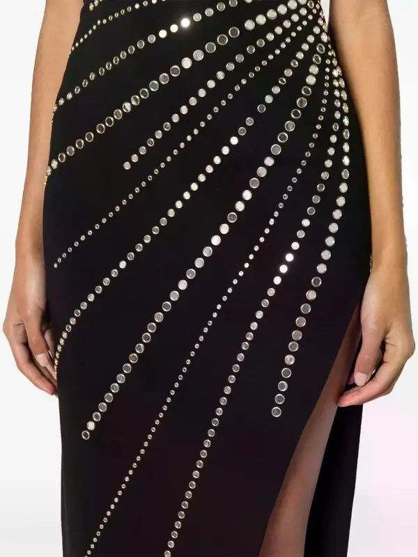 NISSA Asymmetric Maxi Dress With Mirrored Stud Detailing