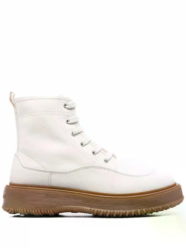 Hogan Lace-up Leather Boots - Neutrals