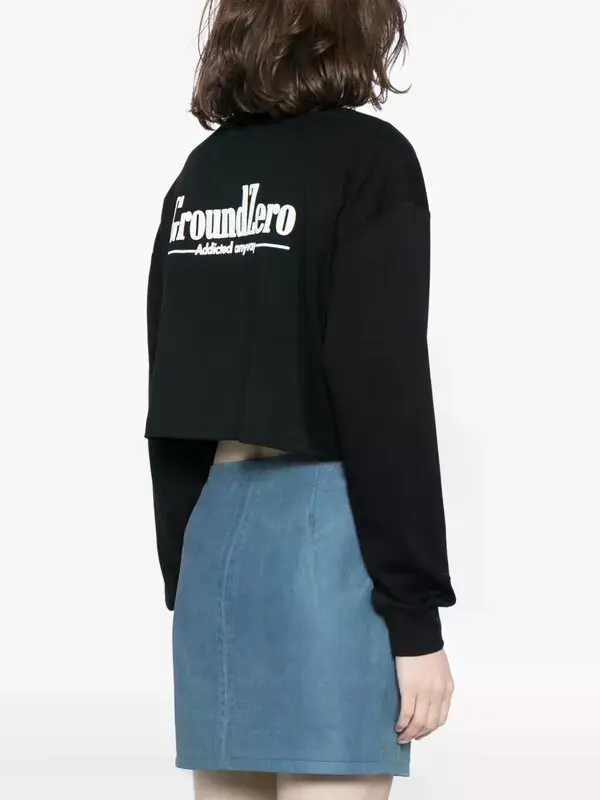 GROUND ZERO Cropped Logo Print Sweatshirt - Black
