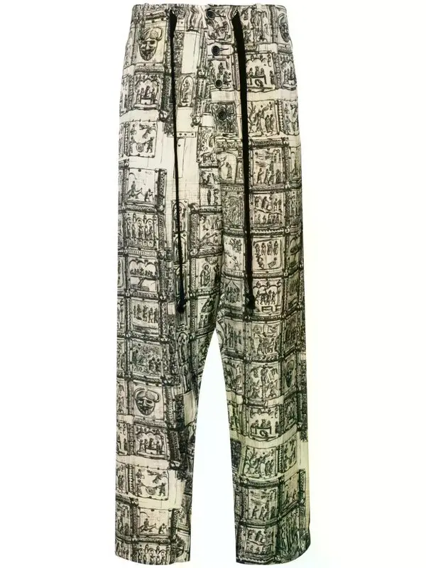UMA WANG Graphic-print Straight-leg Trousers - Neutrals