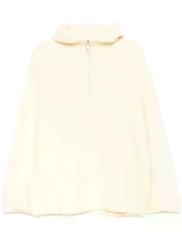 B+AB Hooded Sweater With Half Zip Fastening - White