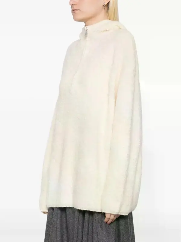 B+AB Hooded Sweater With Half Zip Fastening - White