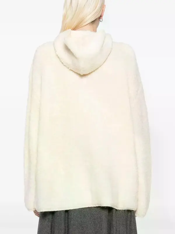 B+AB Hooded Sweater With Half Zip Fastening - White