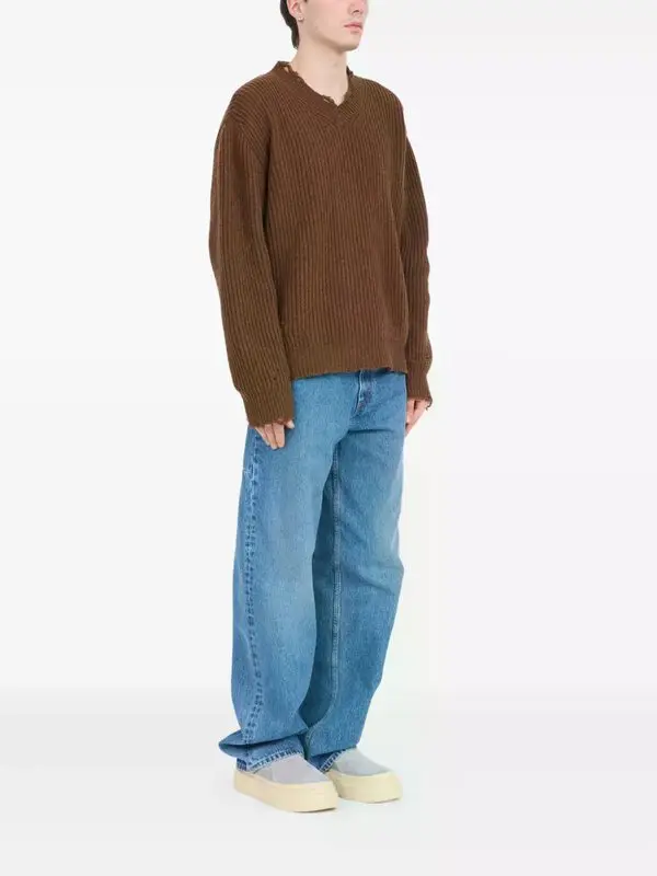 MAISON MARGIELA Distressed Ribbed V-neck Sweater