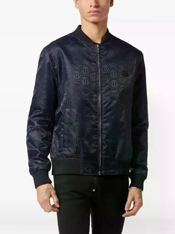 Philipp Plein Monogram Pattern Bomber Jacket - Blue
