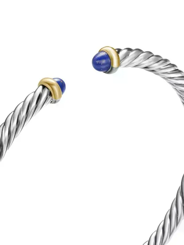 David Yurman 14kt Yellow Gold And Sterling Cable Lapis Lazuli Cuff Bracelet - Silver