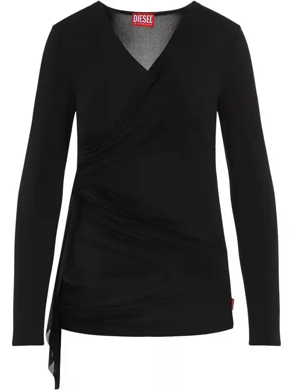 DIESEL® V-neck Draped Long Sleeve Top - Black
