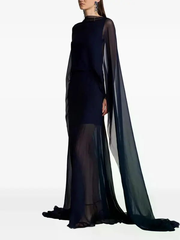 Ralph Lauren Sheer Cape Evening Gown
