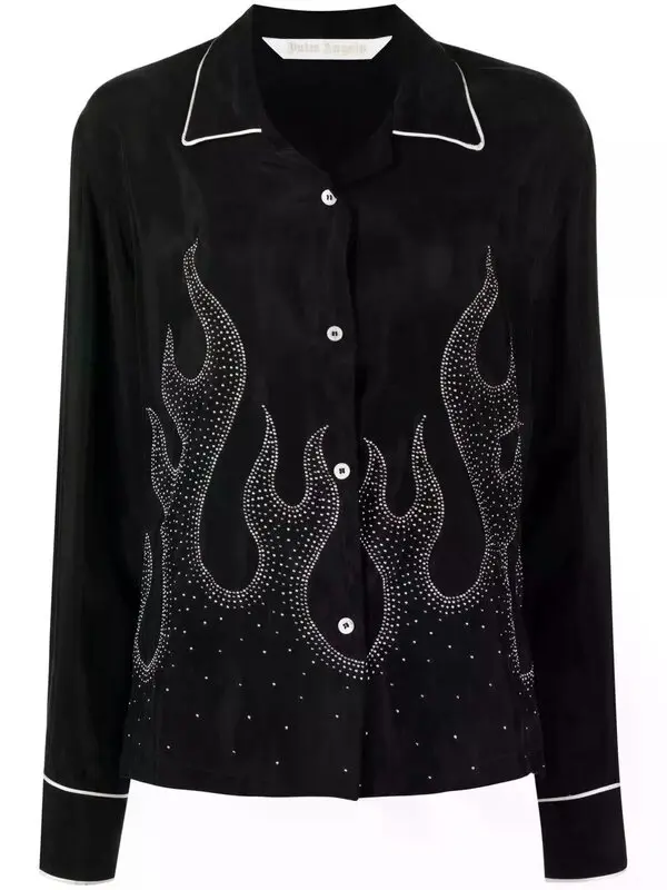 Palm Angels Flame Embroidered Shirt - Black