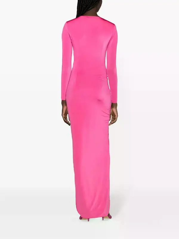NISSA Floral Appliqué Satin Maxi Dress - Pink