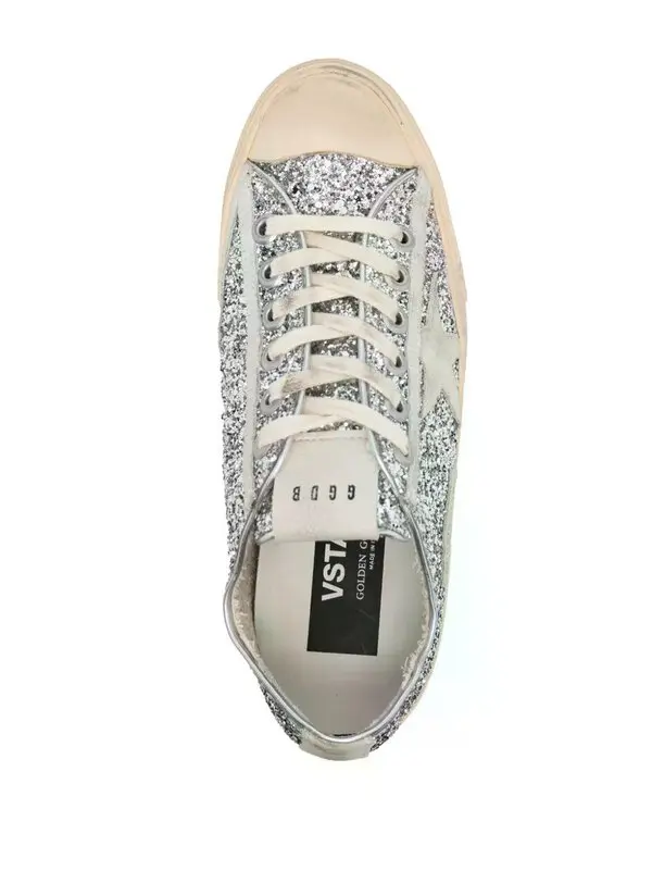 GOLDEN GOOSE V-star Glittered Sneakers - Silver