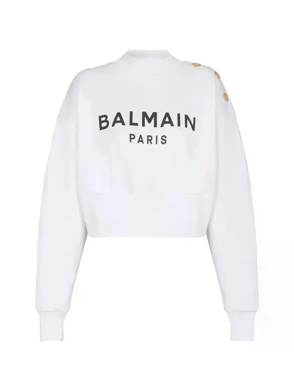 Balmain Logo Print Cropped Sweatshirt - White