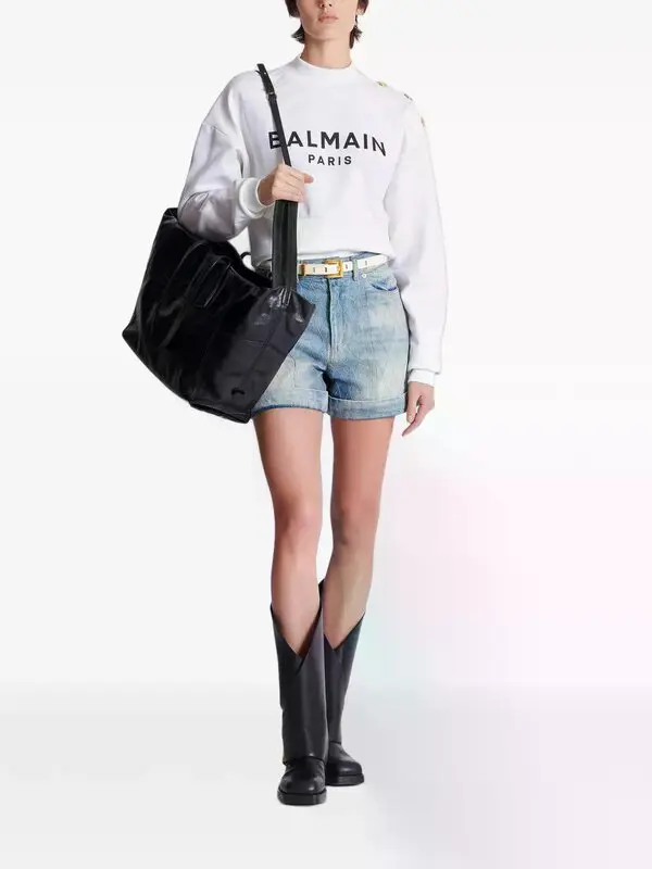 Balmain Logo Print Cropped Sweatshirt