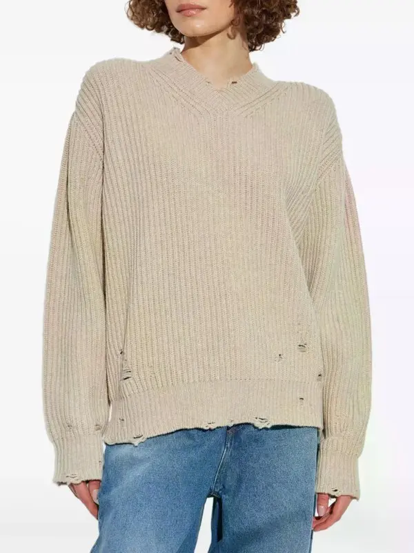MAISON MARGIELA Distressed Ribbed V-neck Sweater