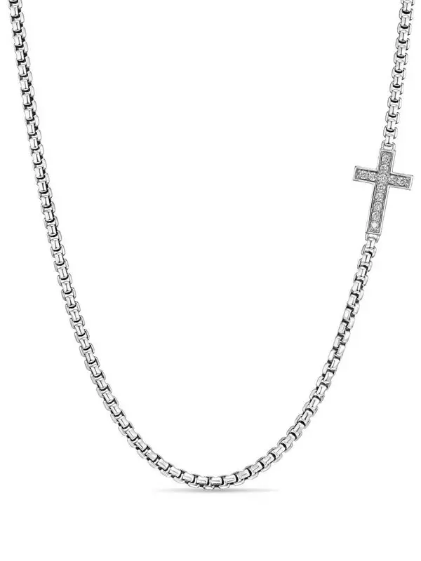 David Yurman Sterling Station Cross Diamond Necklace